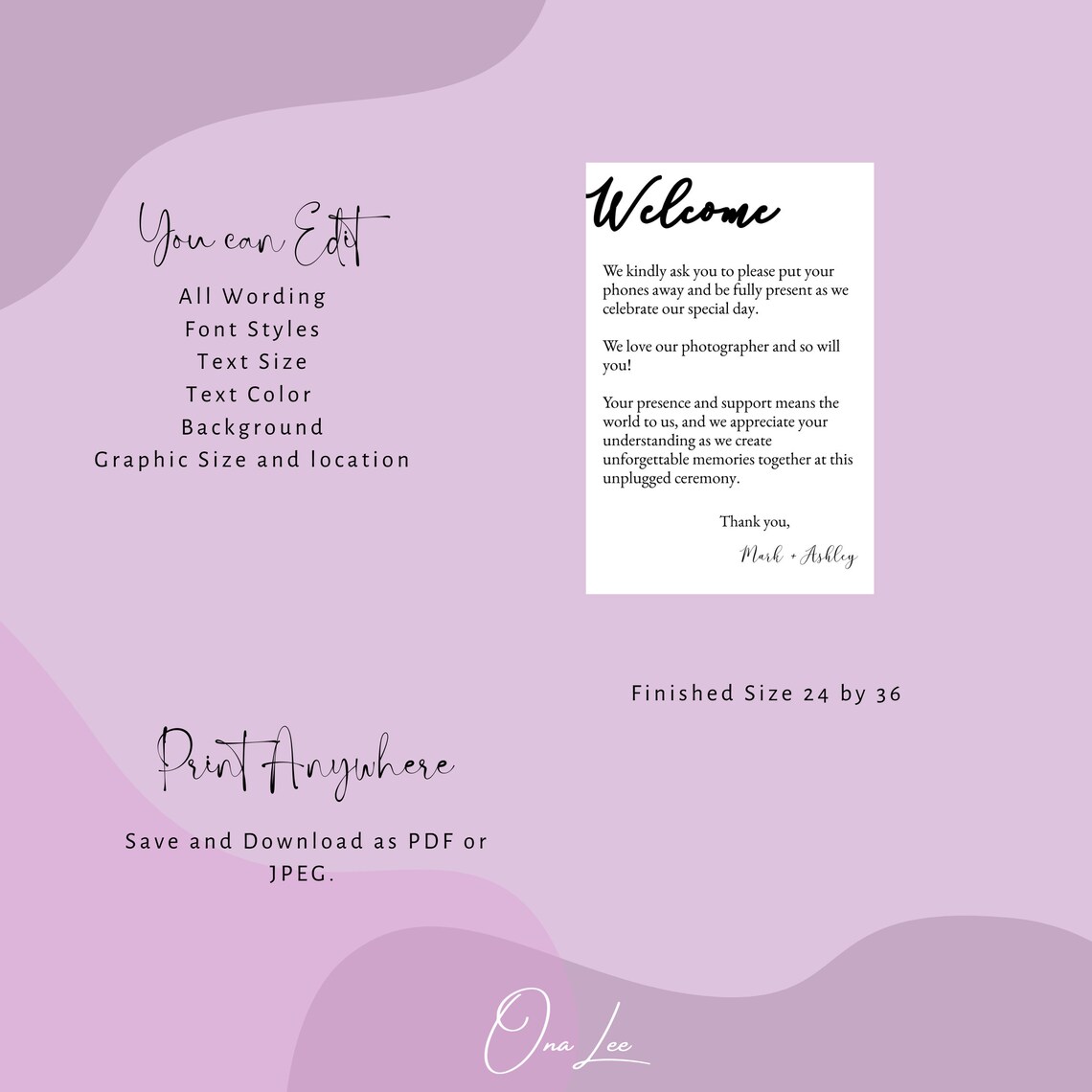 Personalized Unplugged Ceremony Signs! No Phones Wedding Templett ...
