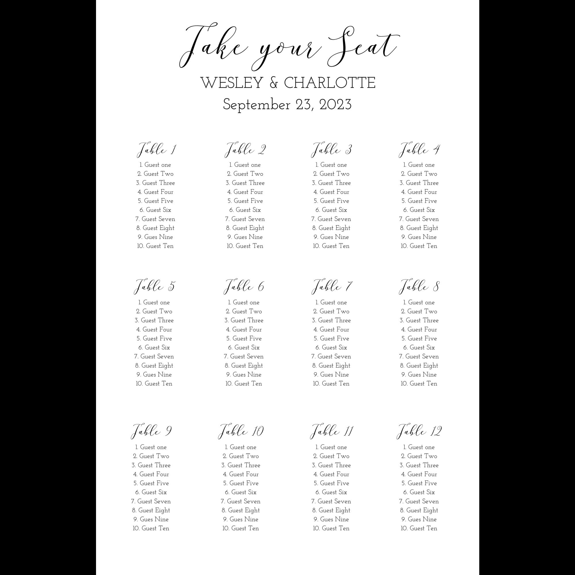 Customizable Wedding Seating Chart - Etsy