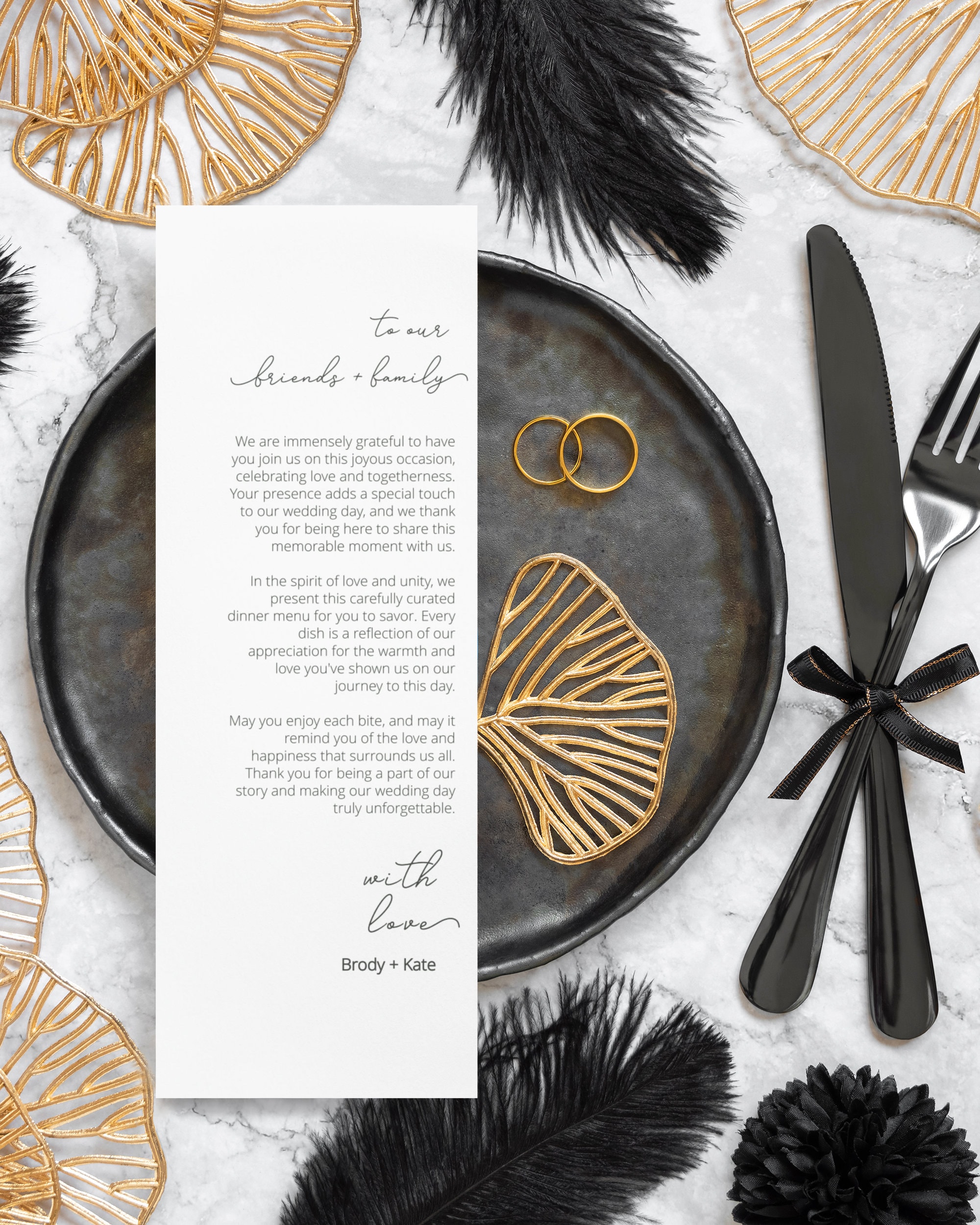 Custom Menu and Thank You Card, Wedding Menu Card, Napkin Note Thank ...