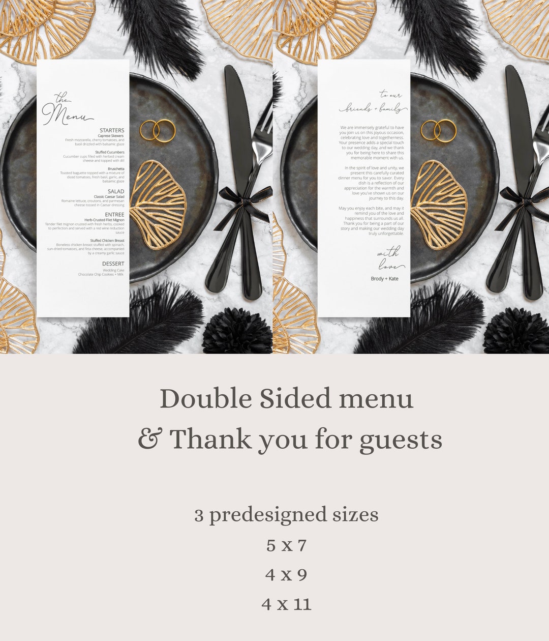 Custom Menu and Thank You Card, Wedding Menu Card, Napkin Note Thank ...