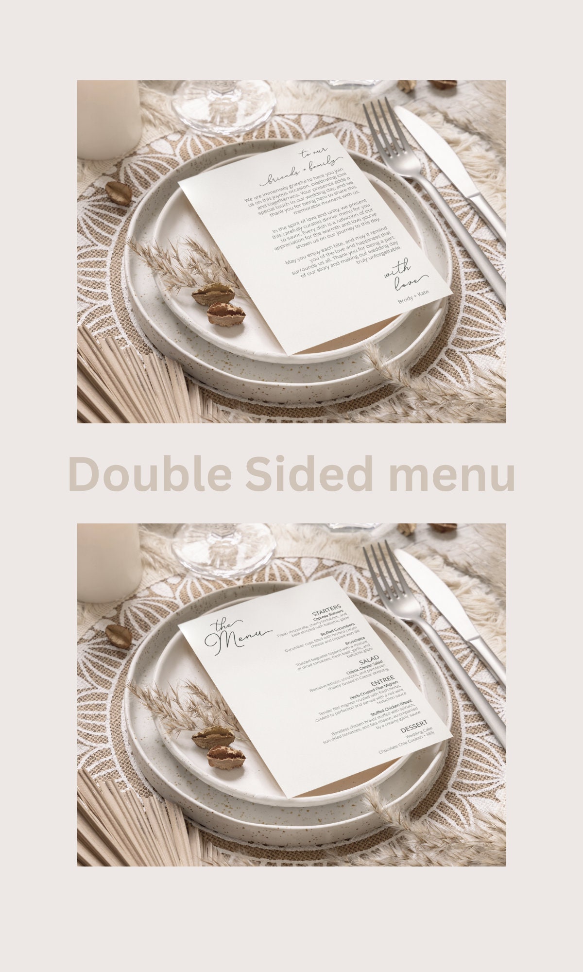 Custom Menu and Thank You Card, Wedding Menu Card, Napkin Note Thank ...