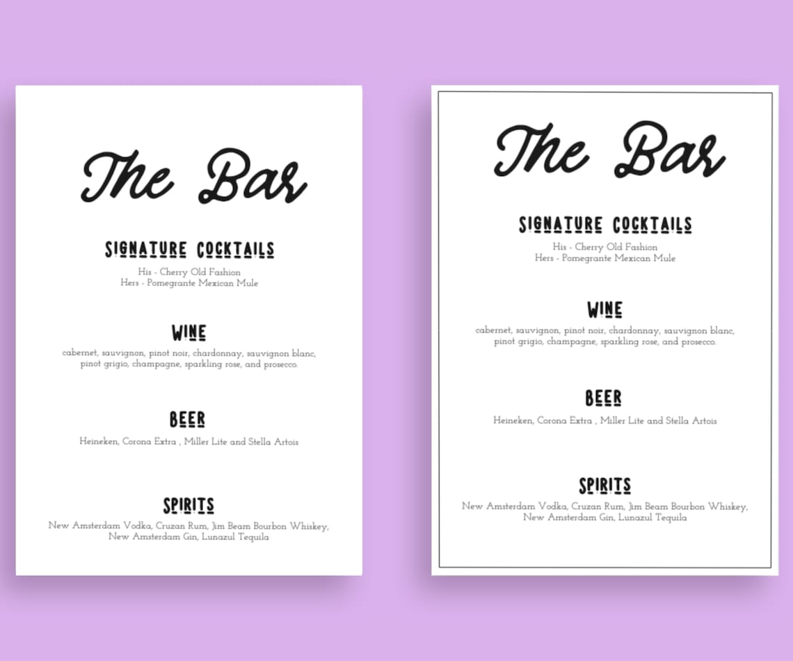 Customizable Bar Menu Template for Weddings and Events - Etsy