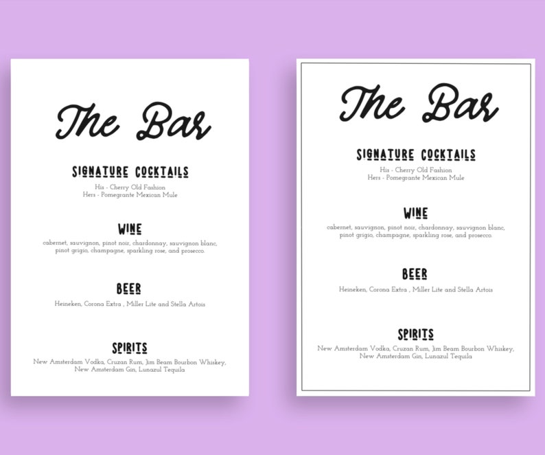Customizable Bar Menu Template for Weddings and Events - Etsy