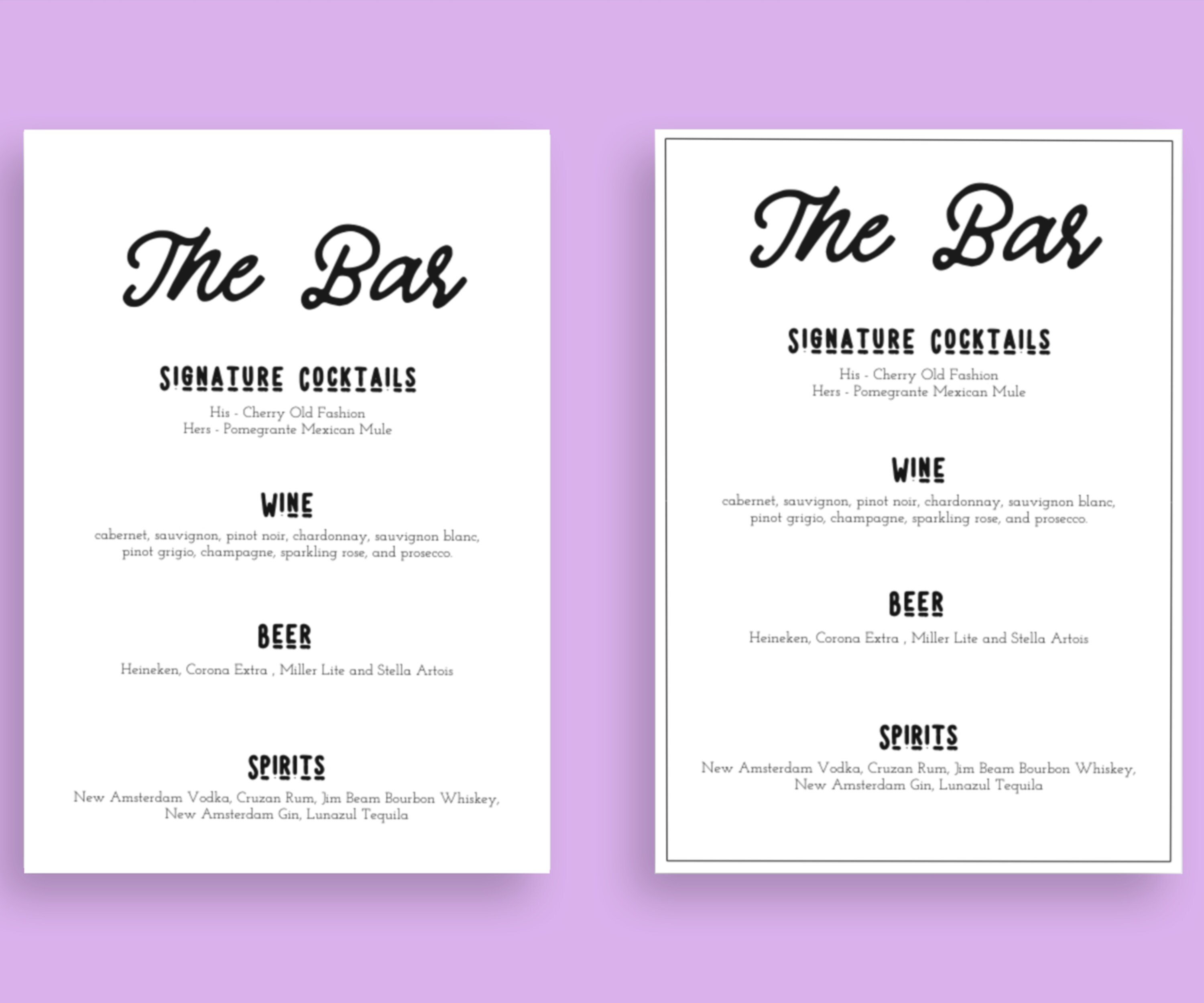 Customizable Bar Menu Template for Weddings and Events - Etsy