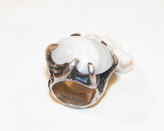 30 Gram Size 6.5 Heavy Sterling Silver Lace Agate Ring, Solid 925 Real ...
