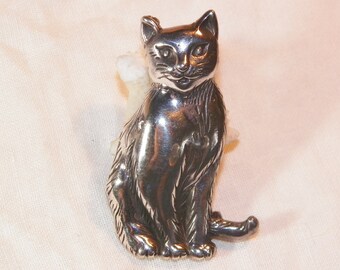 Silver cat brooch | Etsy