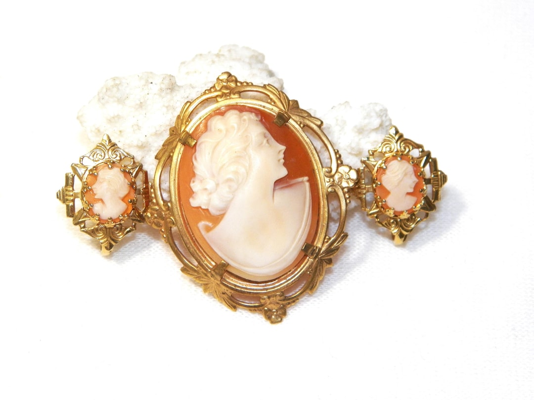 Old Antique Cameo Brooch or Pin With Cameo Earrings, Real Cameo and ...