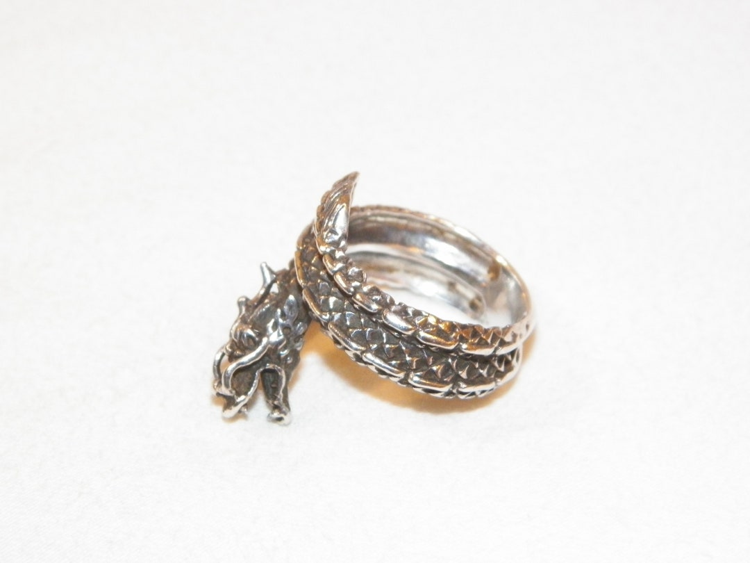 Size 10.5 Sterling Silver Dragon Ring, Solid 925 Unique Dragon Ring ...