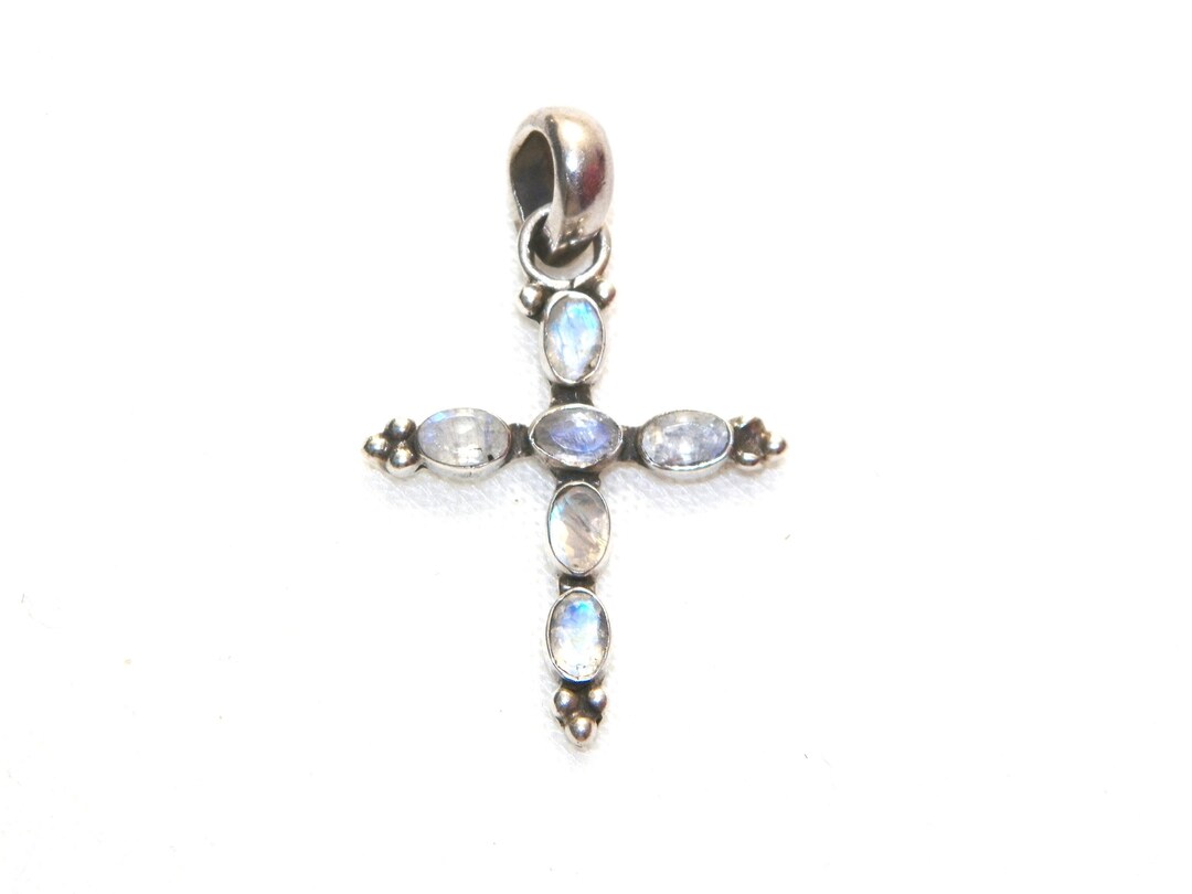 39mm by 29mm Sterling Silver Moonstone Cross Pendant, Solid 925 Real ...