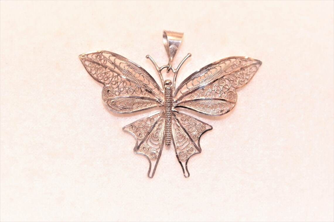 Sterling Silver Filigree Butterfly Pendant, Italian Style - Etsy