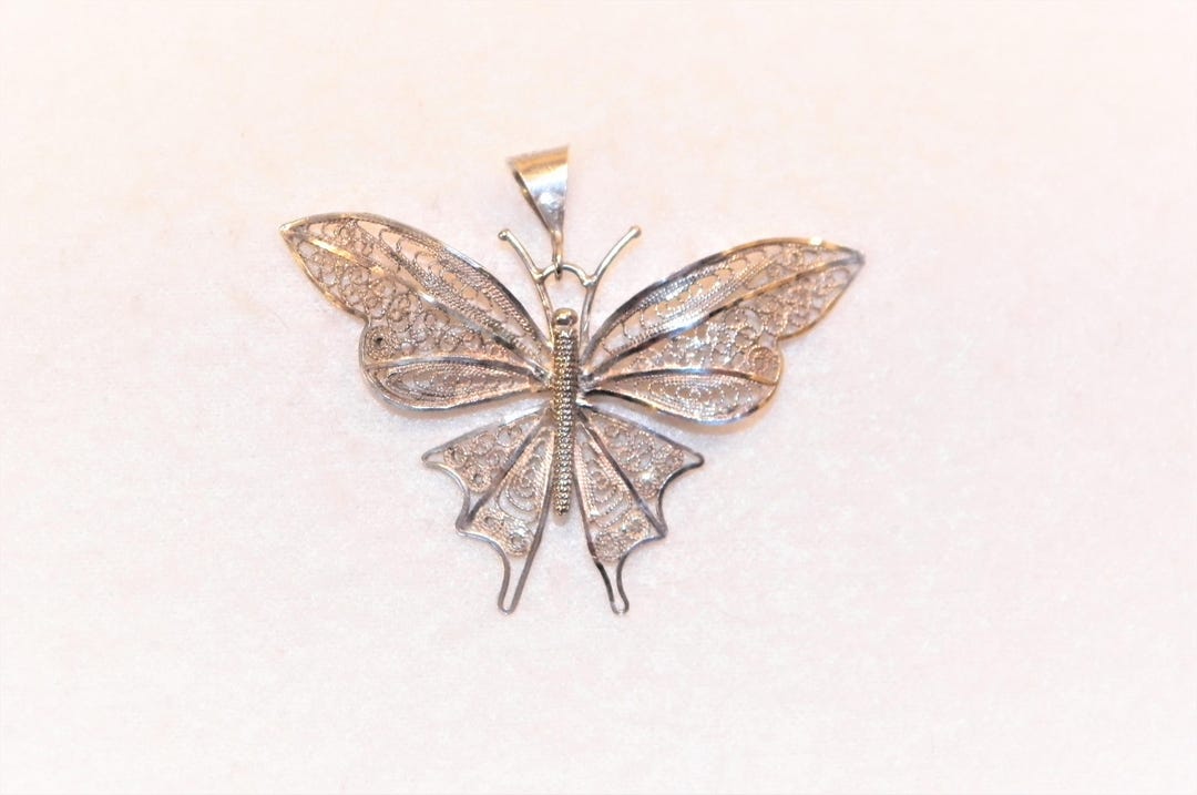 Sterling Silver Filigree Butterfly Pendant, Italian Style - Etsy