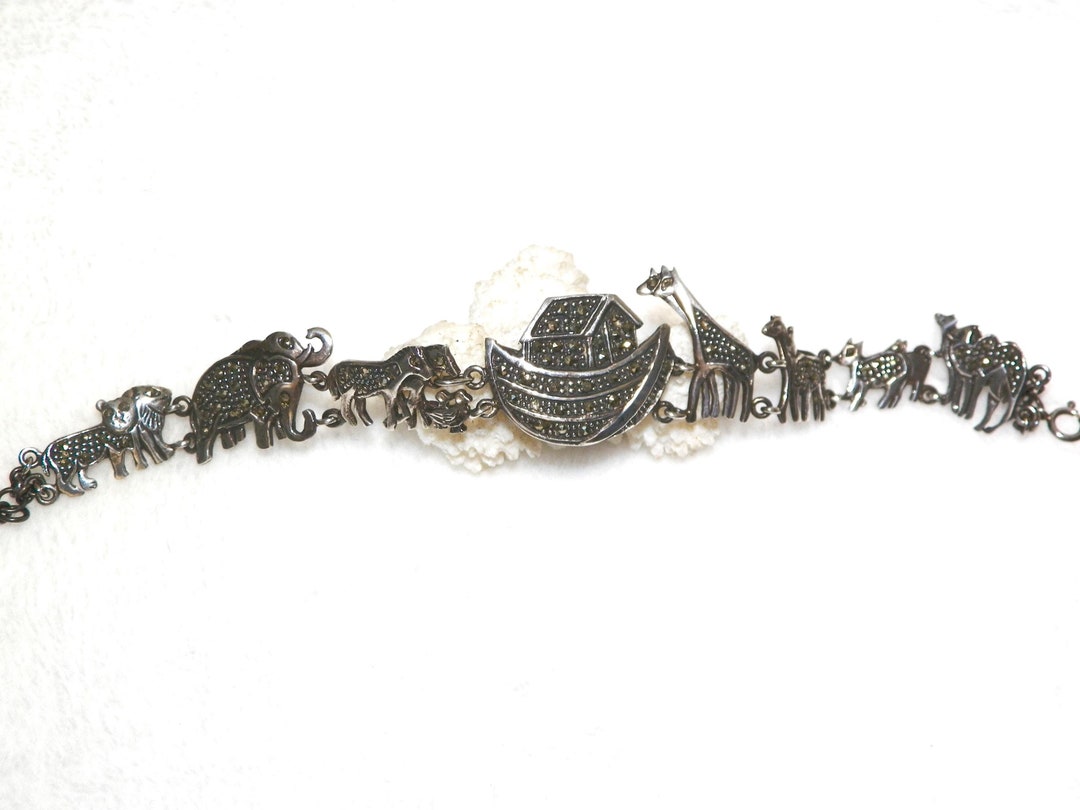7 Inch 16.4 Gram Sterling Silver Noah's Ark Bracelet With Marcasite ...