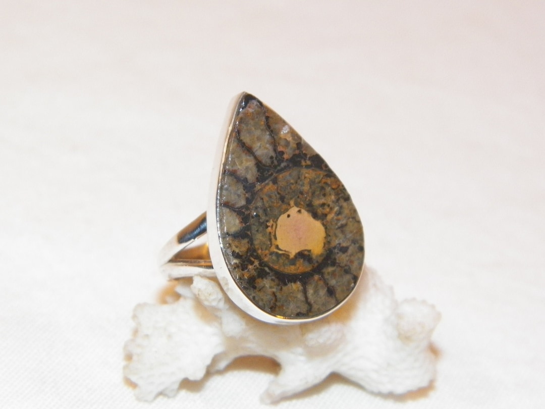 Size 7.5 Sterling Silver Fossil Ring, Solid 925 Quality Ring With A ...