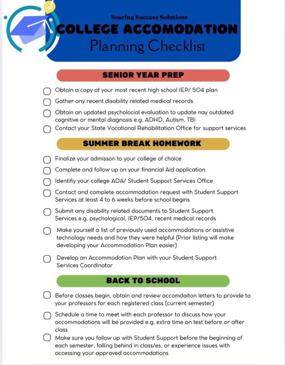College Accommodation Checklist Bundle | Printable Planner for IEP/504 ...