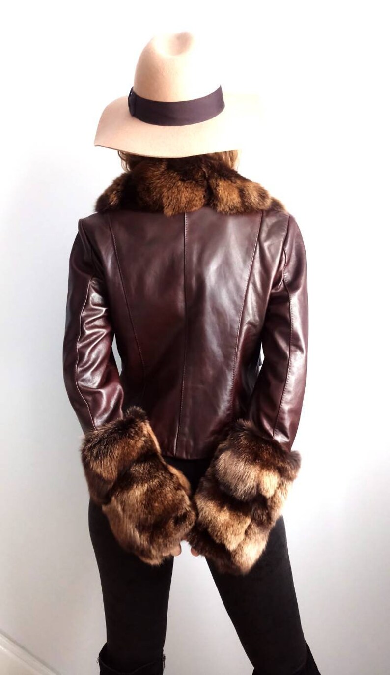 Real Leather Jacket With Fox Fur/ Biker Jacket With Real Fox - Etsy