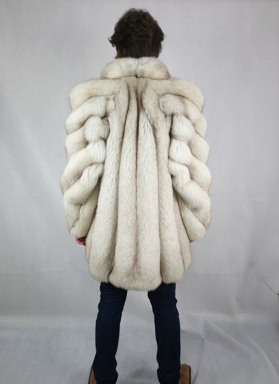 Plus Size fox fur coat / White real fox fur coat / Pr… - Gem