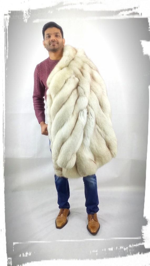 Plus Size fox fur coat / White real fox fur coat / Pr… - Gem