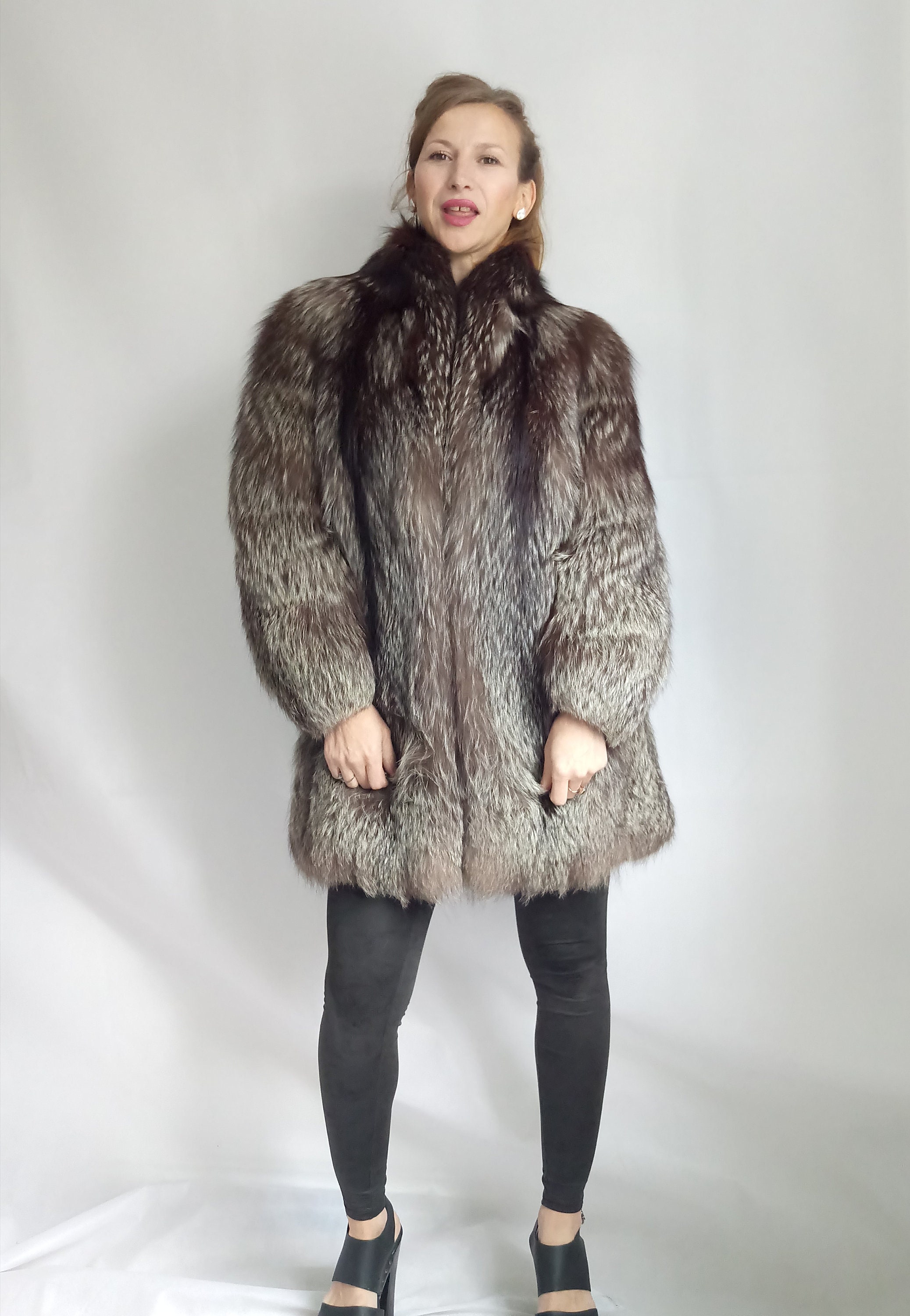 Real Fox fur coat. Vintage fox fur coat. Silver fox coat. real | Etsy