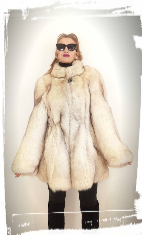 White fox fur coat MEDIUM size/ vintage fox fur coat/… - Gem
