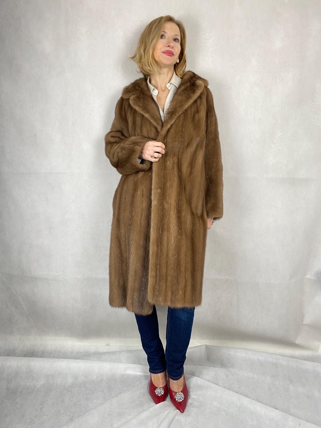 Real Mink Fur Coat/ Vintage Fur Coat/ Size S-M/ Light Brown Mink Long ...
