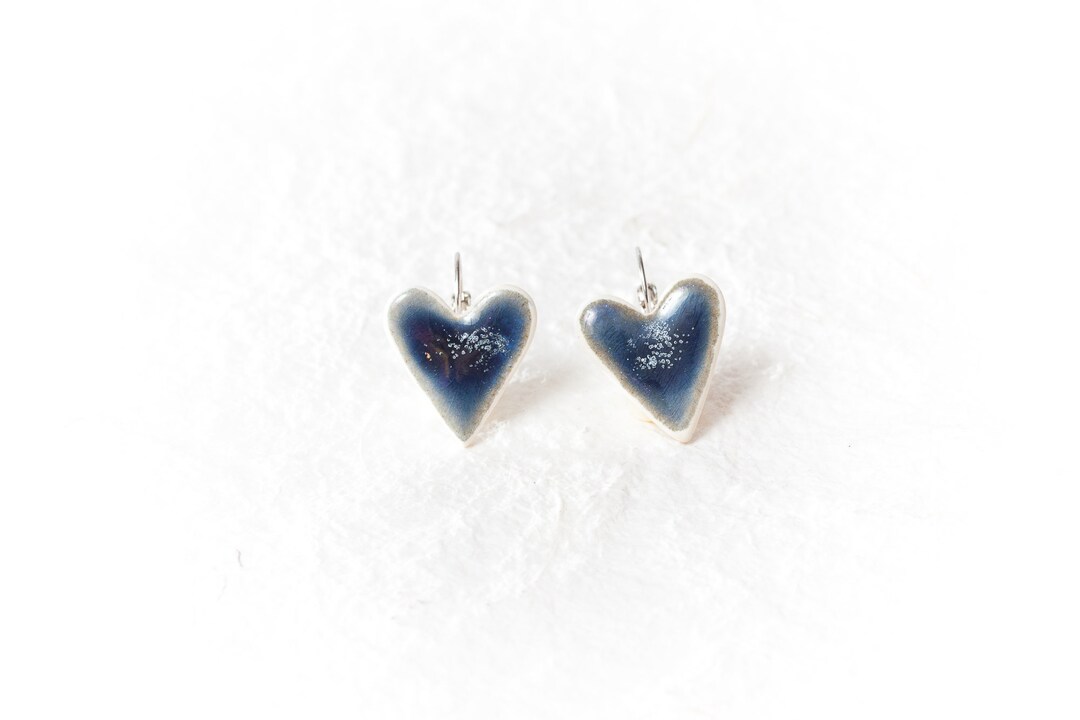 Blue Heart Ceramic Earrings Handmade Jewelry Blue Heart Shape Ceramic ...
