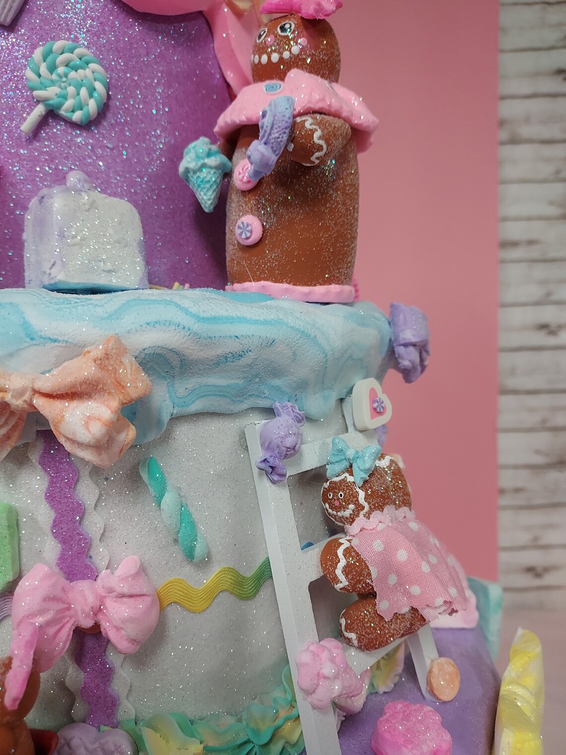 Fake 3-tiered Gingerbread Candyland Cake, Gingerbread Village Cake ...