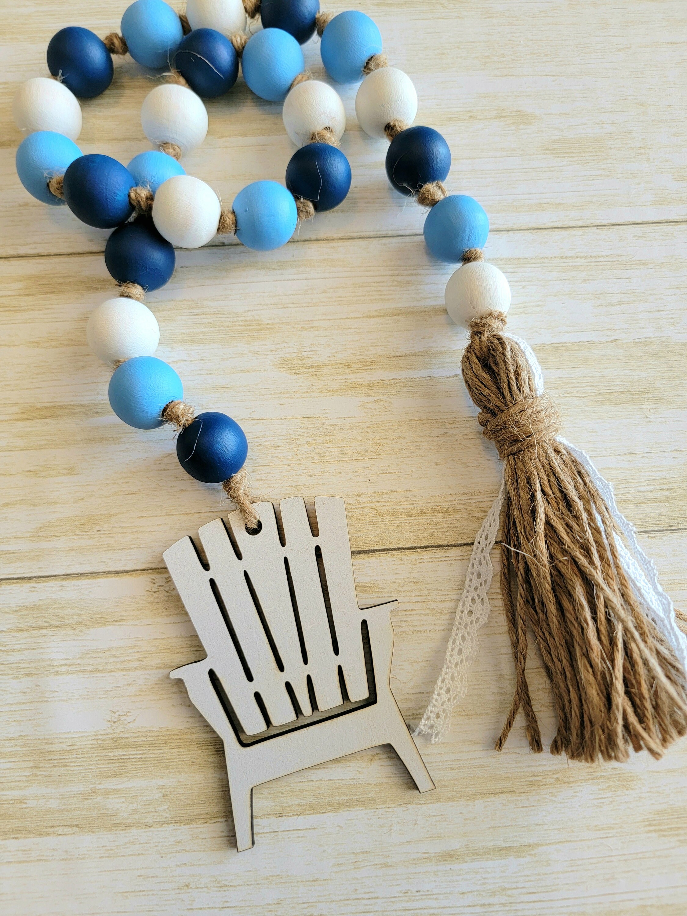 Beach Chair Wood Bead Garland, Nautical Blue Tier Tray Decor - Etsy