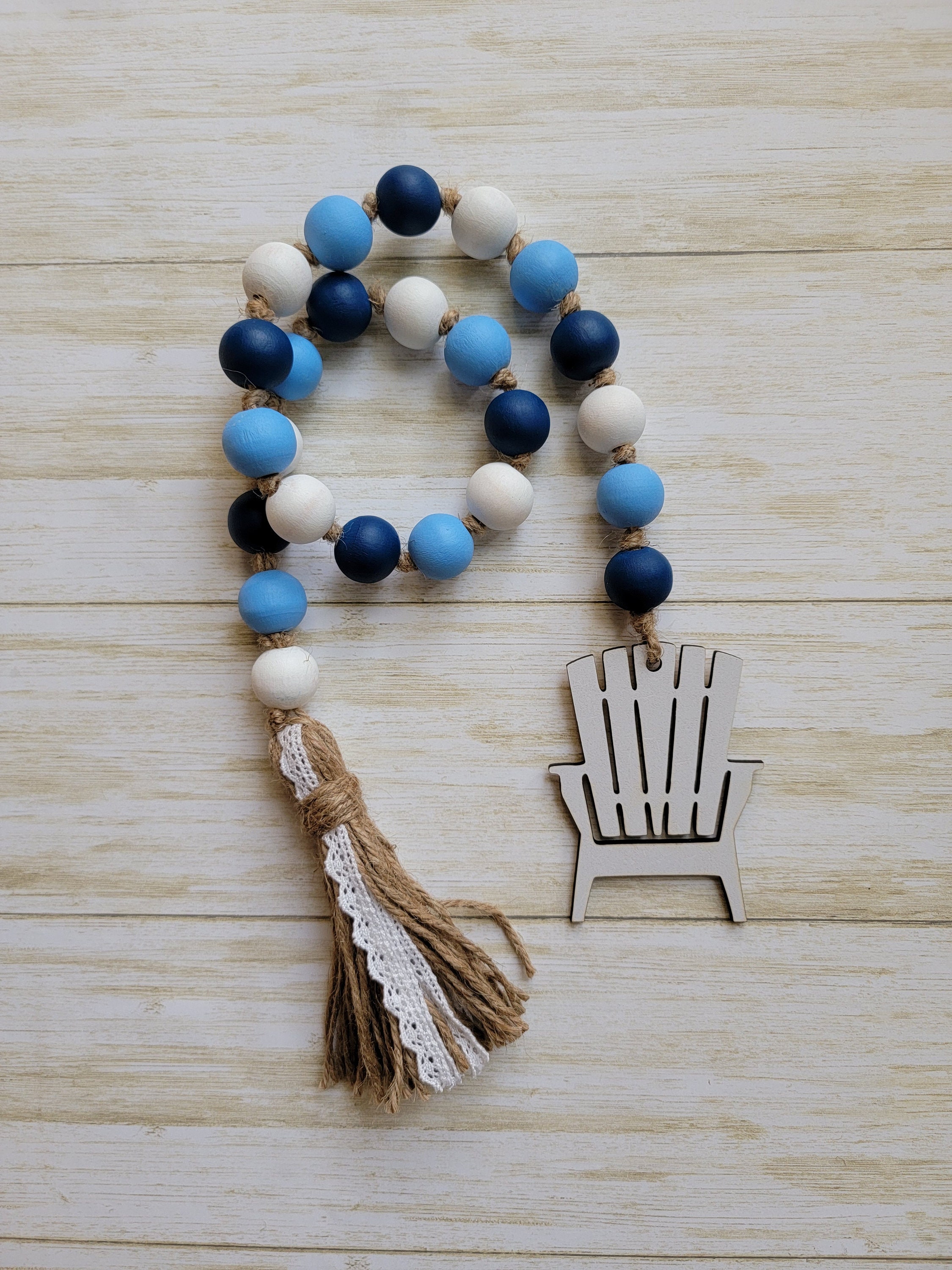 Beach Chair Wood Bead Garland, Nautical Blue Tier Tray Decor - Etsy