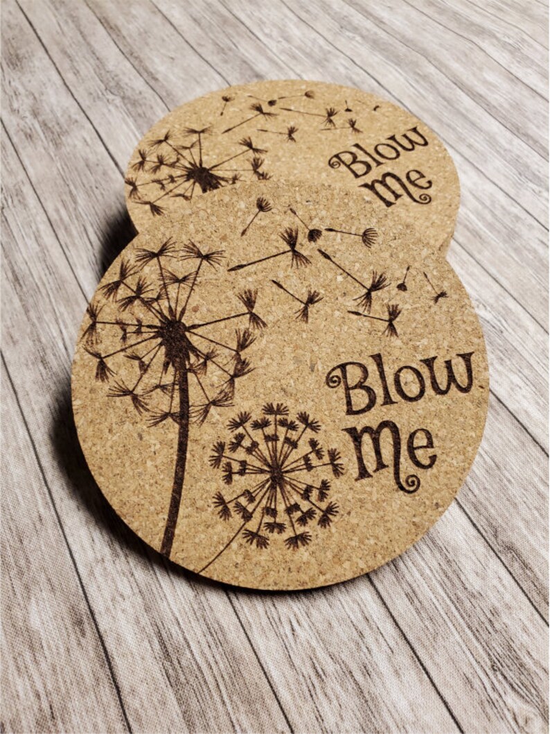 Dandelion Flower Blow Me Laser Engraved Cork Coaster Set - Etsy