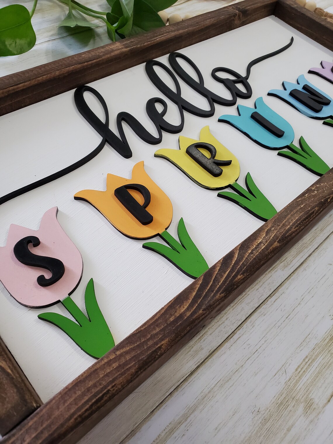 Farmhouse Hello Spring sign Country spring tulips sign | Etsy