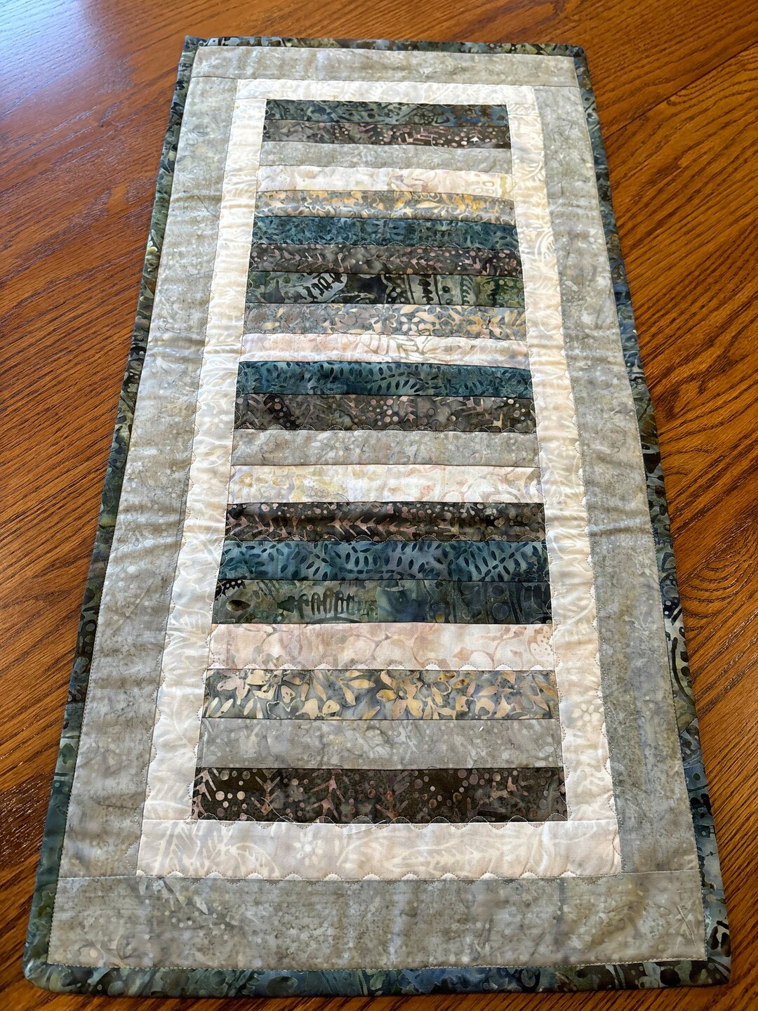 Green/blue Table Runner. Quilted With a Decorative Stitch. 13 Inches ...