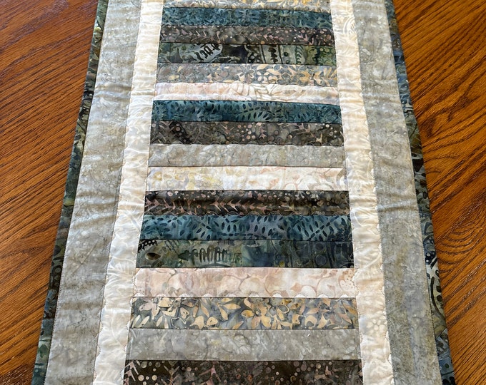 Green/blue Table Runner. Quilted With a Decorative Stitch. 13 Inches ...