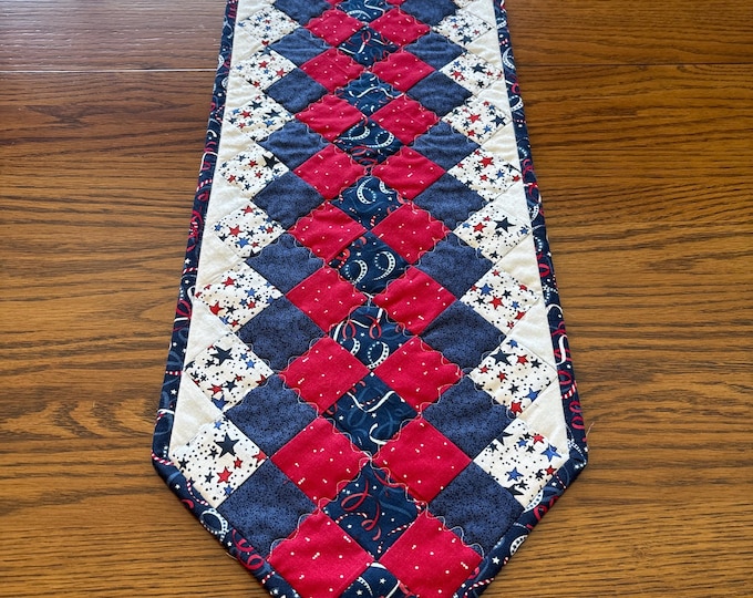 Red White and Blue Quilted Table Runner. 9 by 29 Inches Long. Patriotic ...