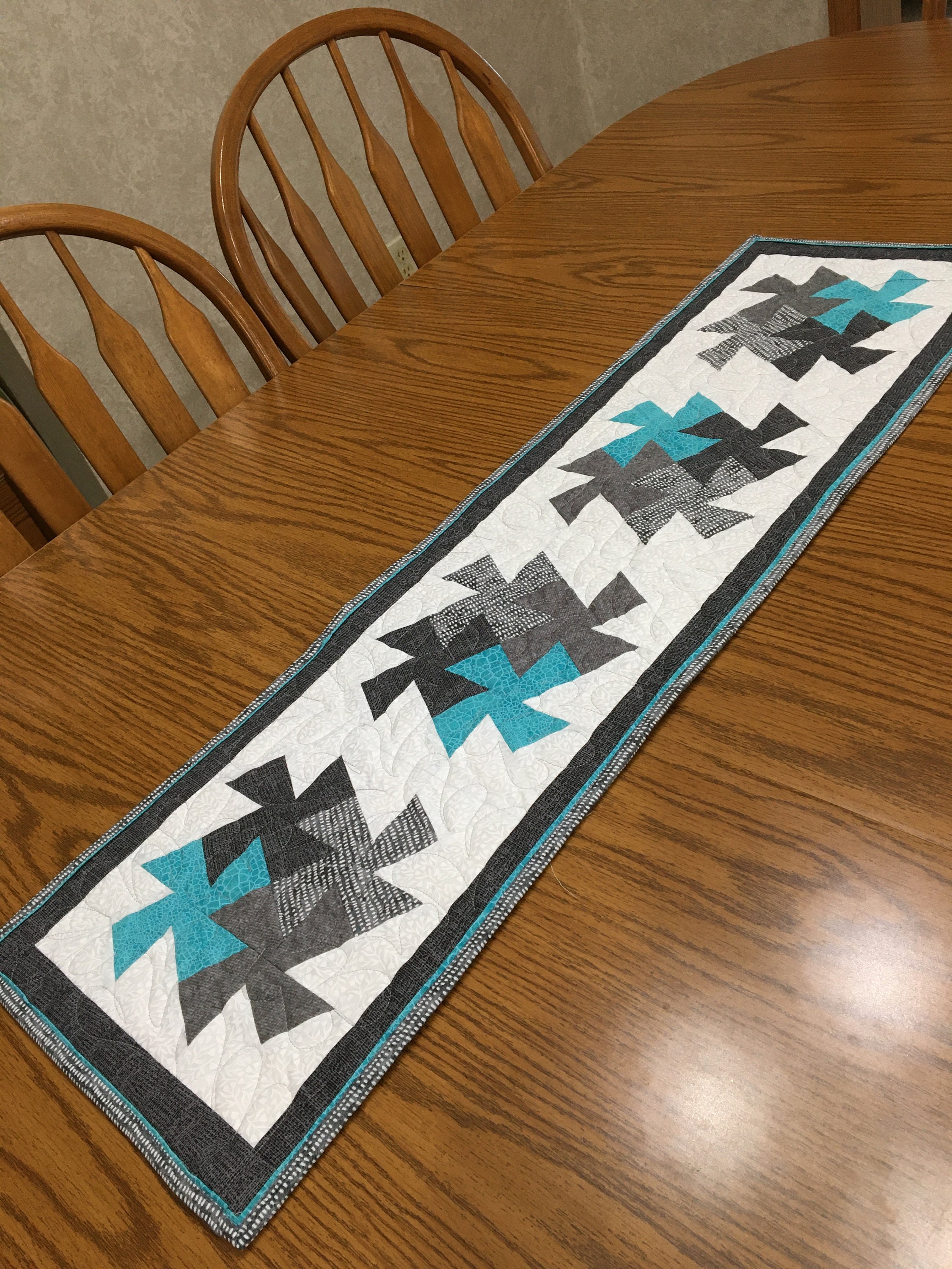 Twister Table Runner. Grays and Teal. Quilted Patchwork Table Runner ...