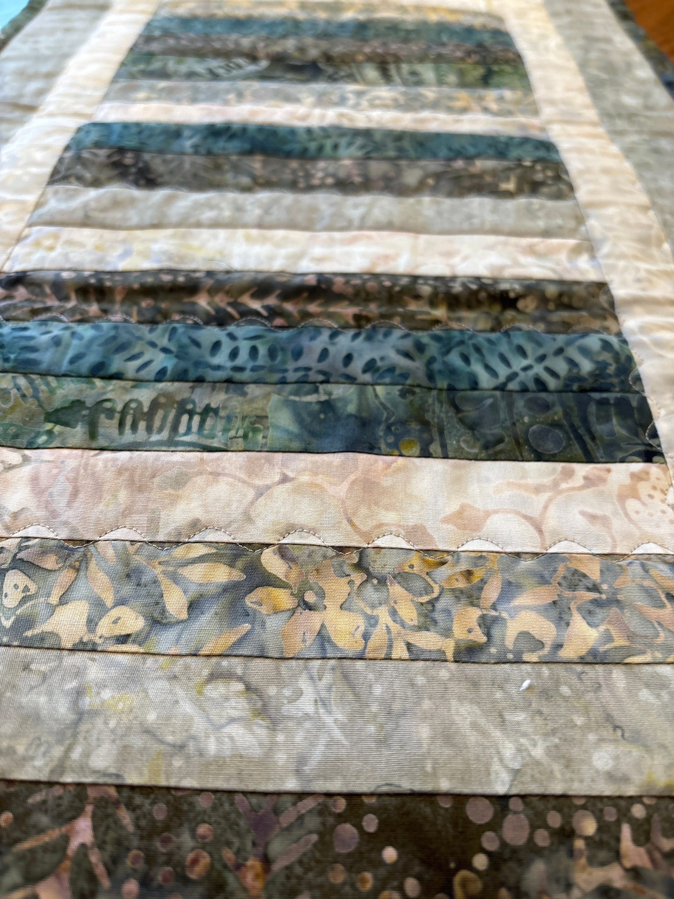 Green/blue Table Runner. Quilted With a Decorative Stitch. 13 Inches ...