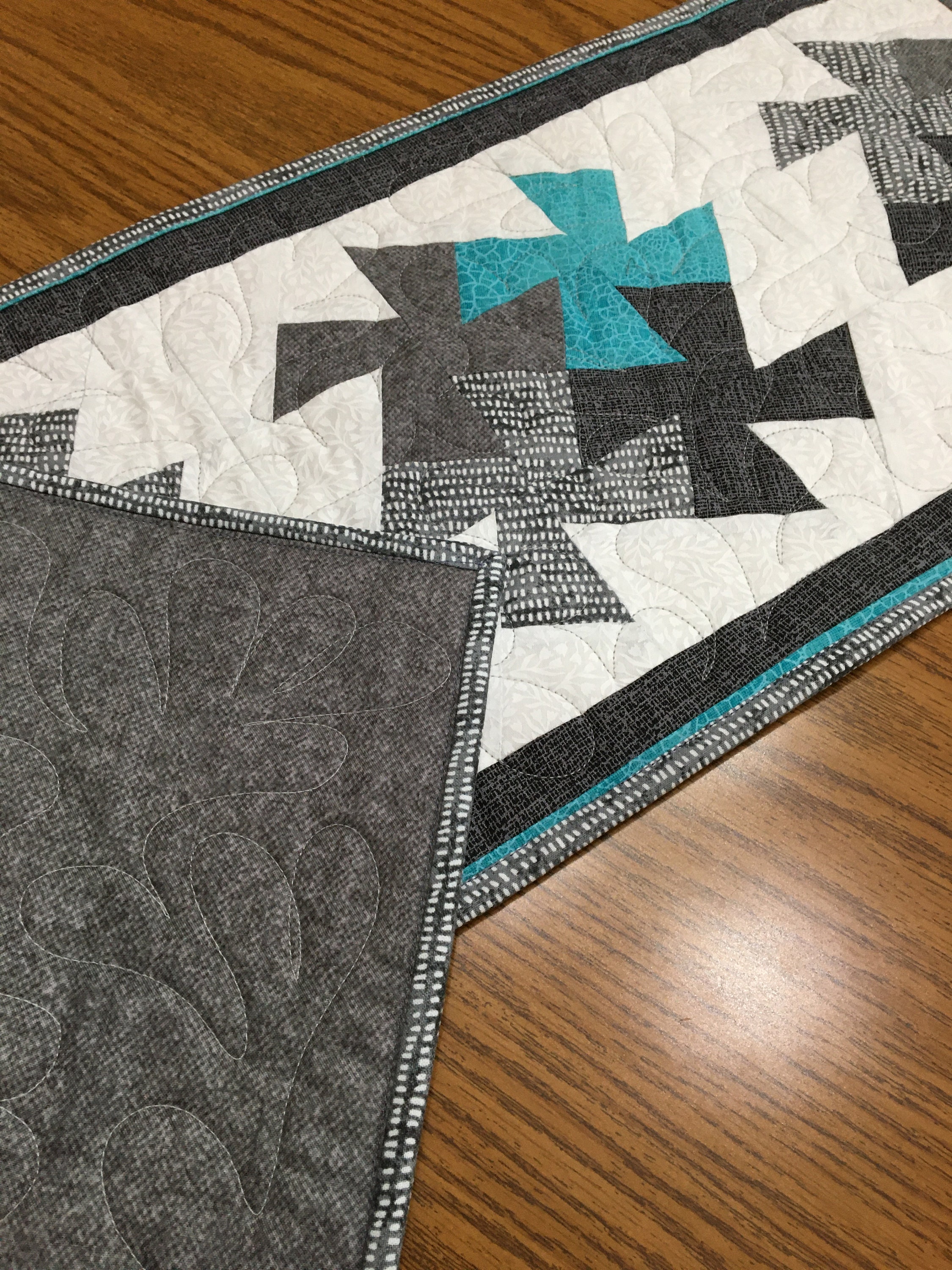 Twister Table Runner. Grays and Teal. Quilted Patchwork Table Runner ...