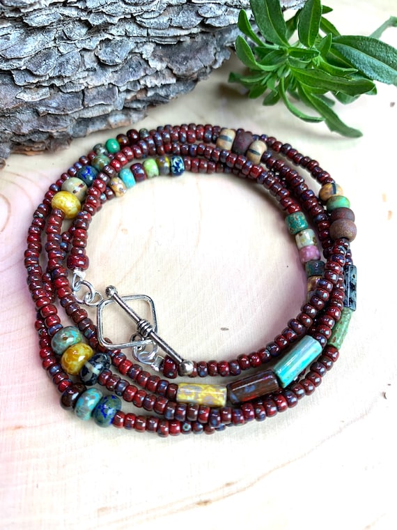 Boho Artistic Red Wrap Beaded Bracelet or Long Necklace With | Etsy