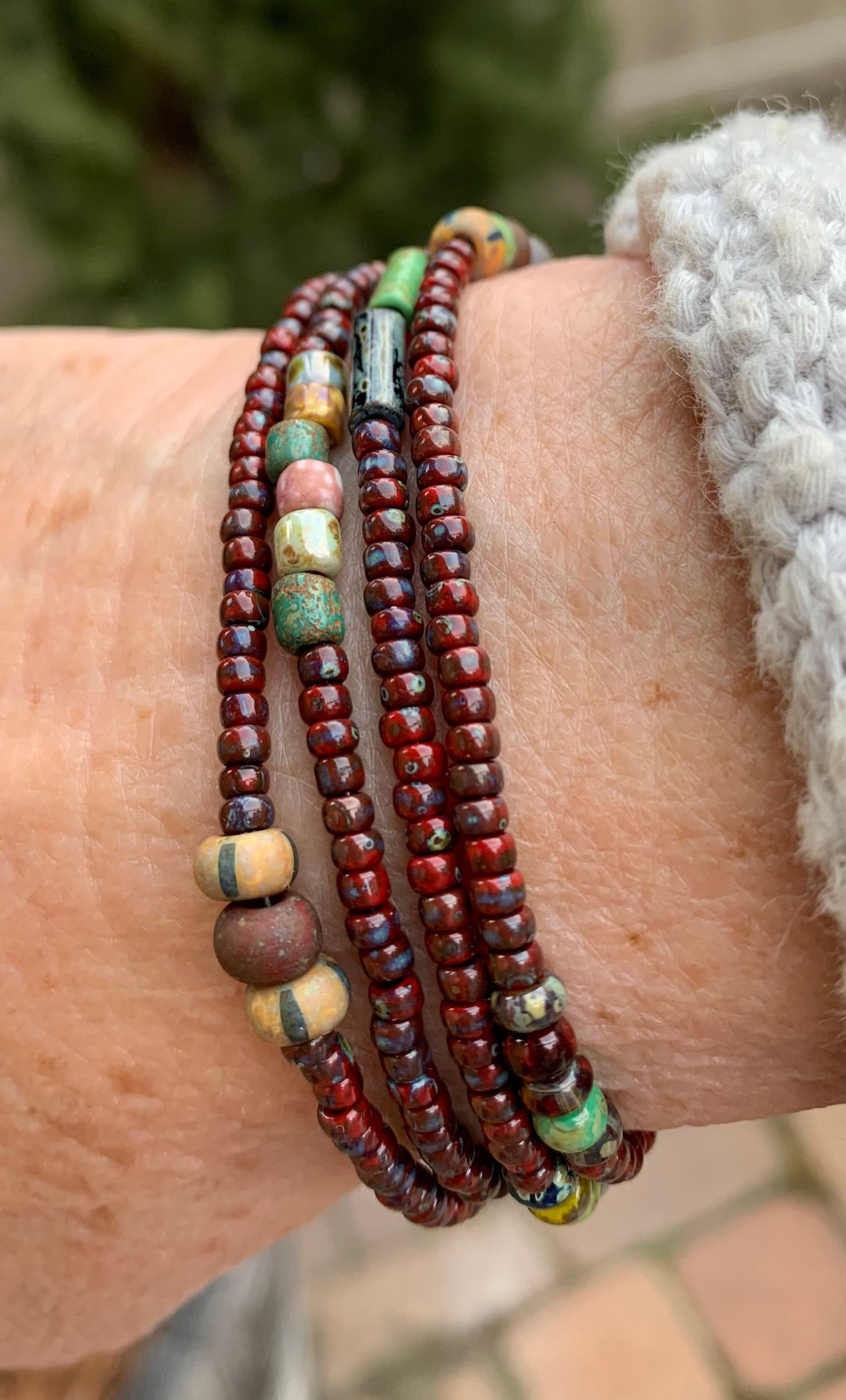 Boho Artistic Red Wrap Beaded Bracelet or Long Necklace With | Etsy