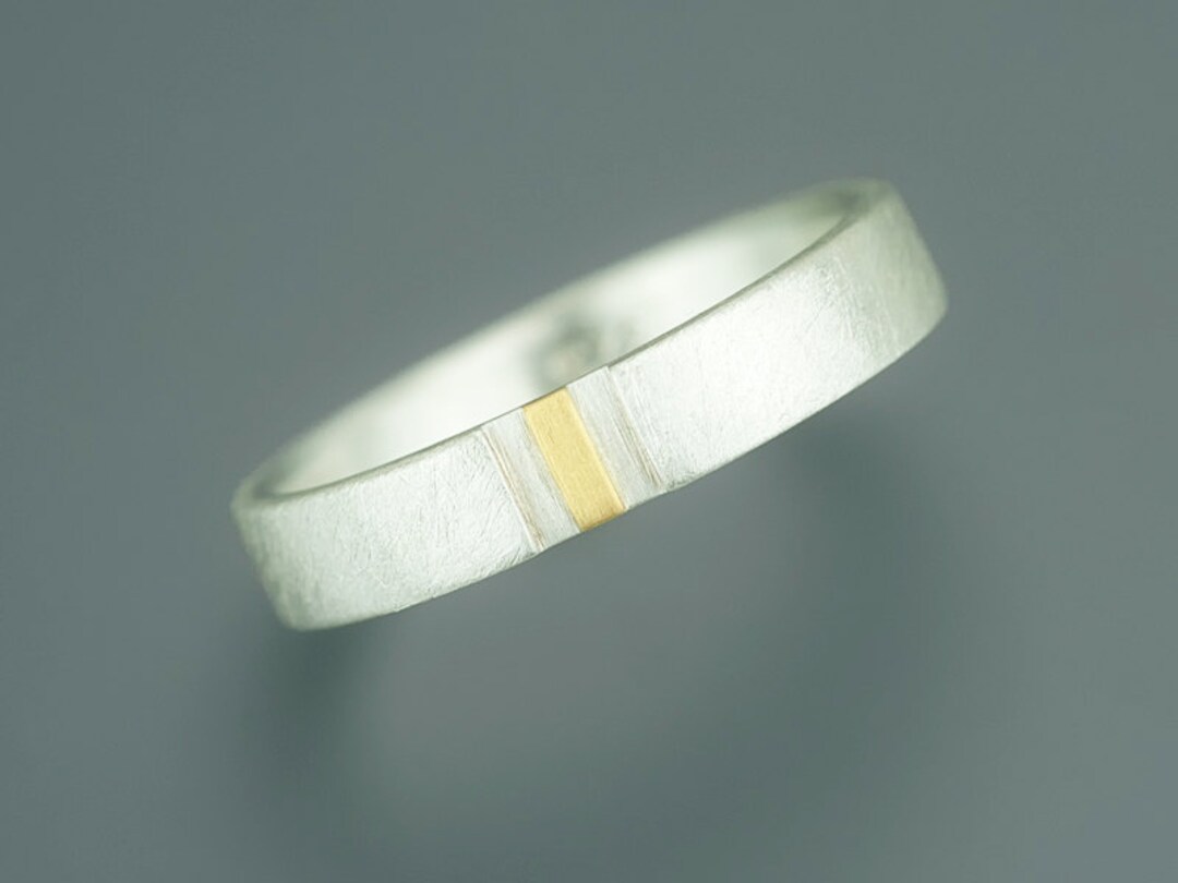 Silver Ring With Deep Fine Gold Line - Etsy