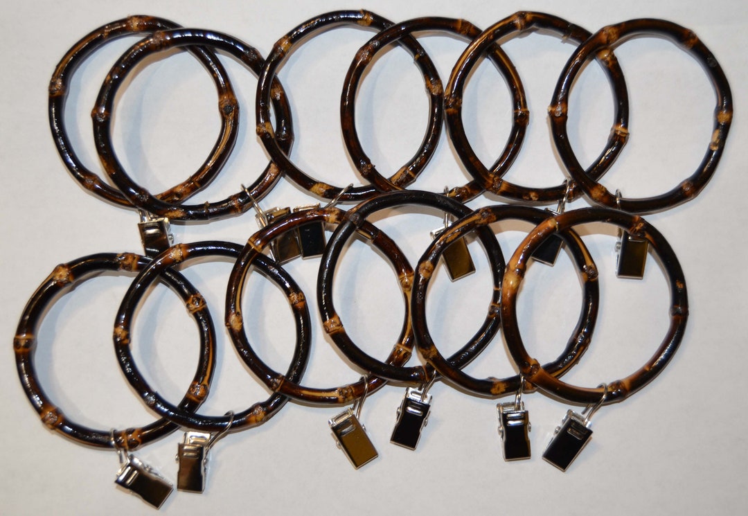 Bamboo Curtain Rings With Clips Dark Set of 12 - Etsy
