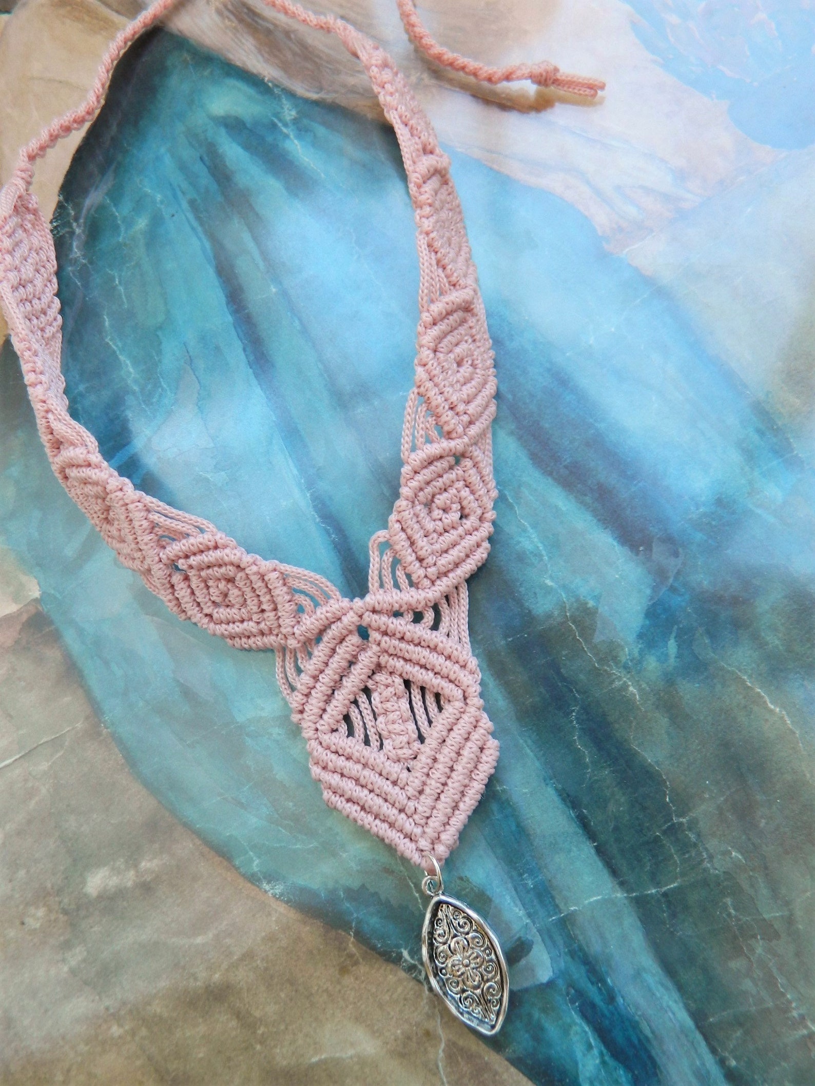 Macrame Choker Necklace, Pendant Macrame Necklace, Macrame Jewelry ...