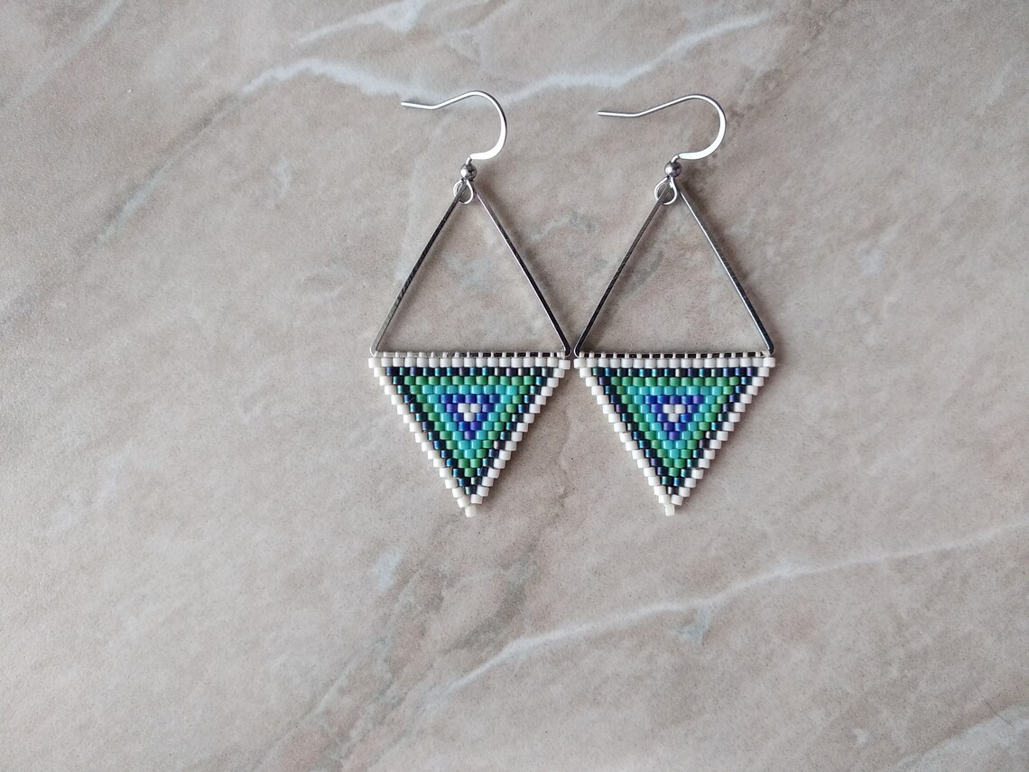 Seed Bead Earrings Triangle Earrings Hand Woven Beaded - Etsy