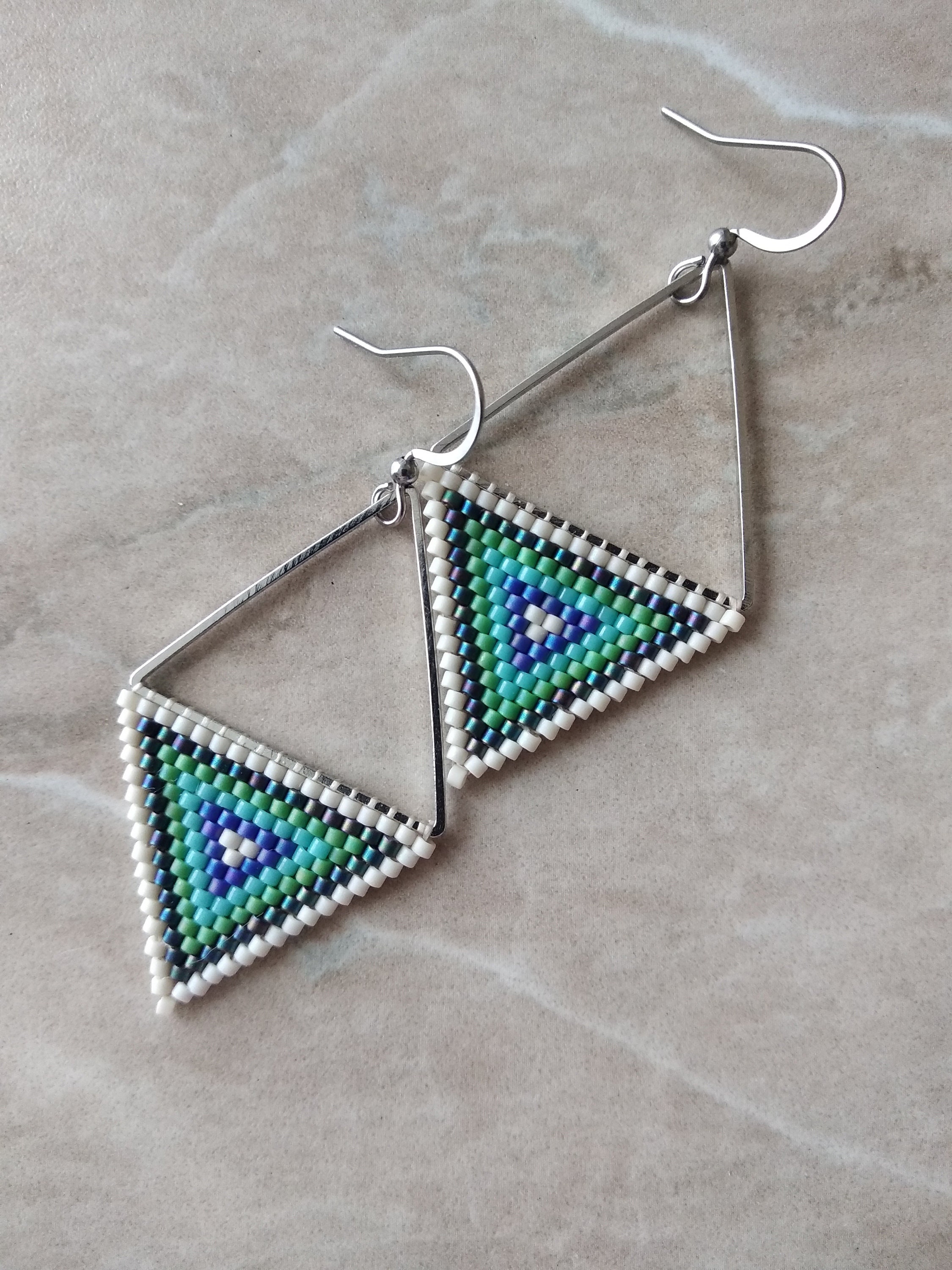 Seed Bead Earrings Triangle Earrings Hand Woven Beaded - Etsy