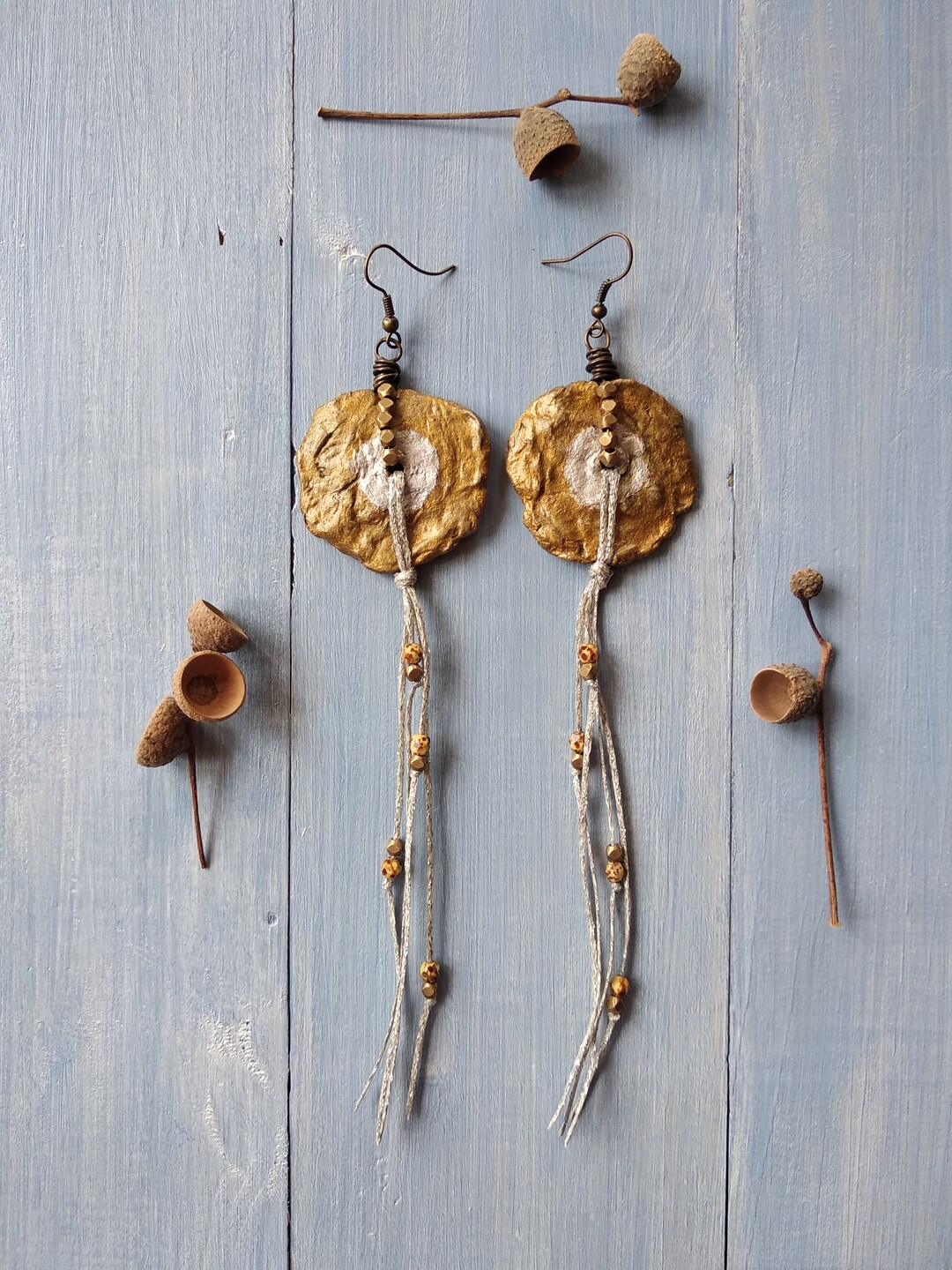 Extra Long Recycled Paper Rustic Earrings, Recycled Paper Jewelry ...