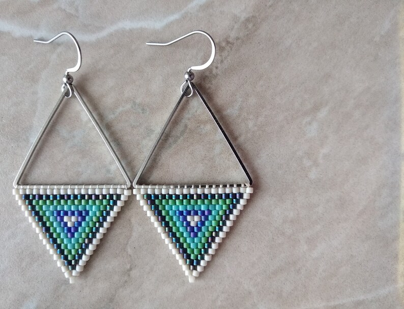 Seed Bead Earrings Triangle Earrings Hand Woven Beaded - Etsy