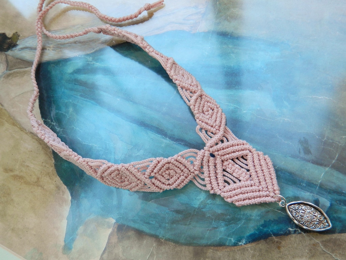 Macrame Choker Necklace, Pendant Macrame Necklace, Macrame Jewelry ...