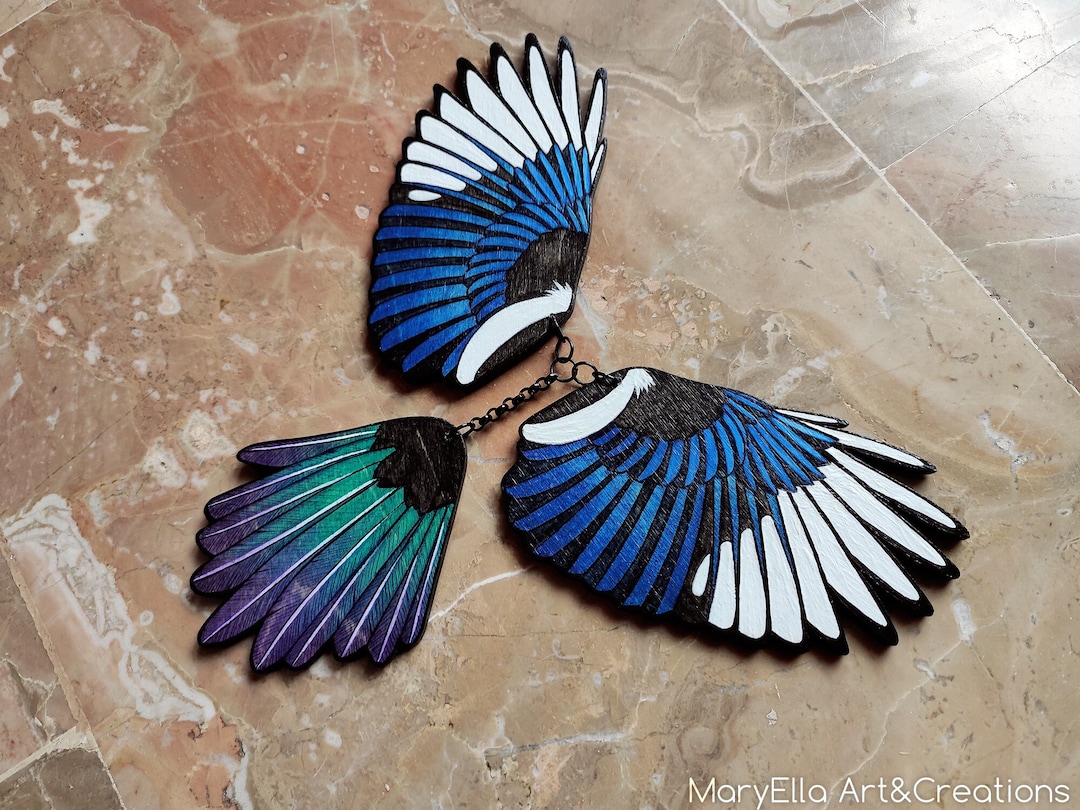 Magpie Wings Wooden Wall Decor Painted Bird Corvid - Etsy