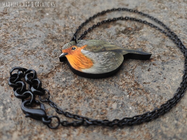 Eurasian Robin Painted Necklace Wood Robin Pendant - Etsy