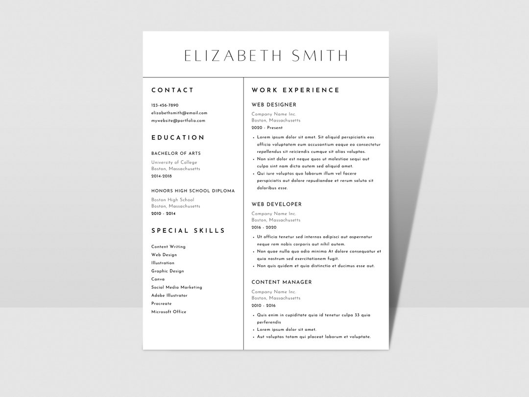 Minimalist Resume Template | 8.5x11 A4 | Professional Modern Executive Template | Instant Canva ...