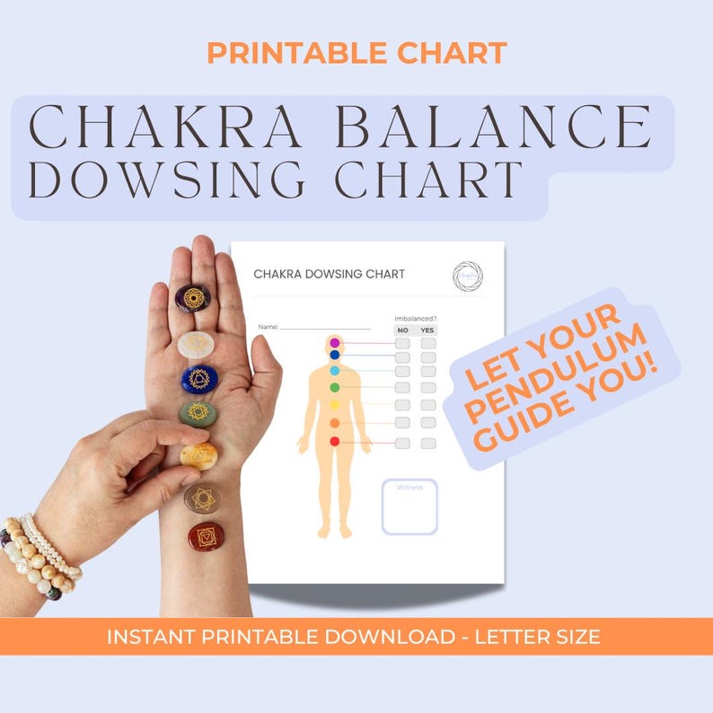 Chakras Dowsing Chart - Printable Energy Healing Pendulum Chart - Radiesthesia and Radionics ...